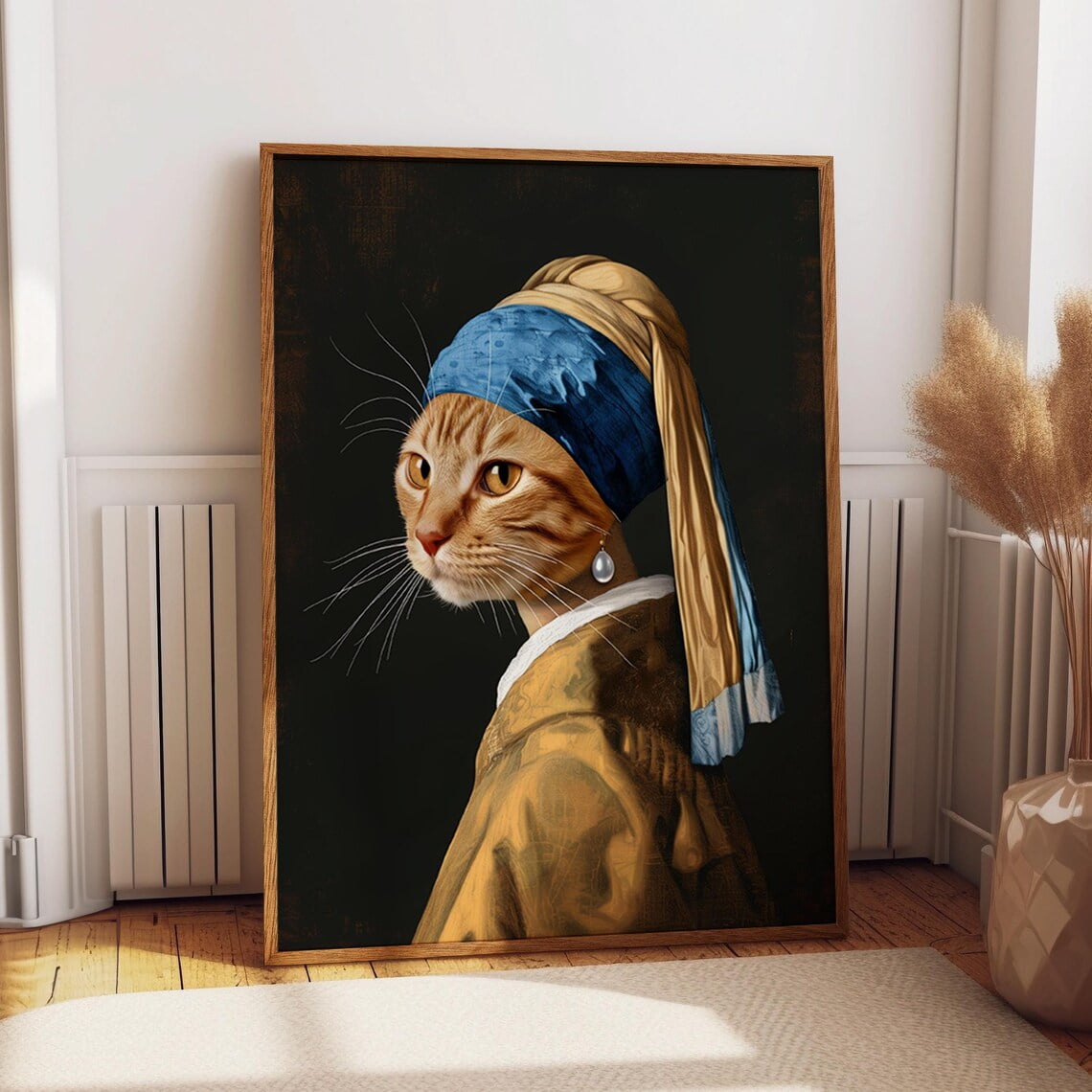 Cat Art Poster - Feline Girl With A Pearl Earring Wall Art - Cat Parody ...