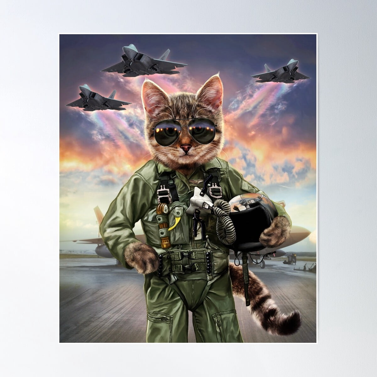 Cat As Air Force Jet Fighter Pilot Poster Wall Art, Modern Wall Decor ...