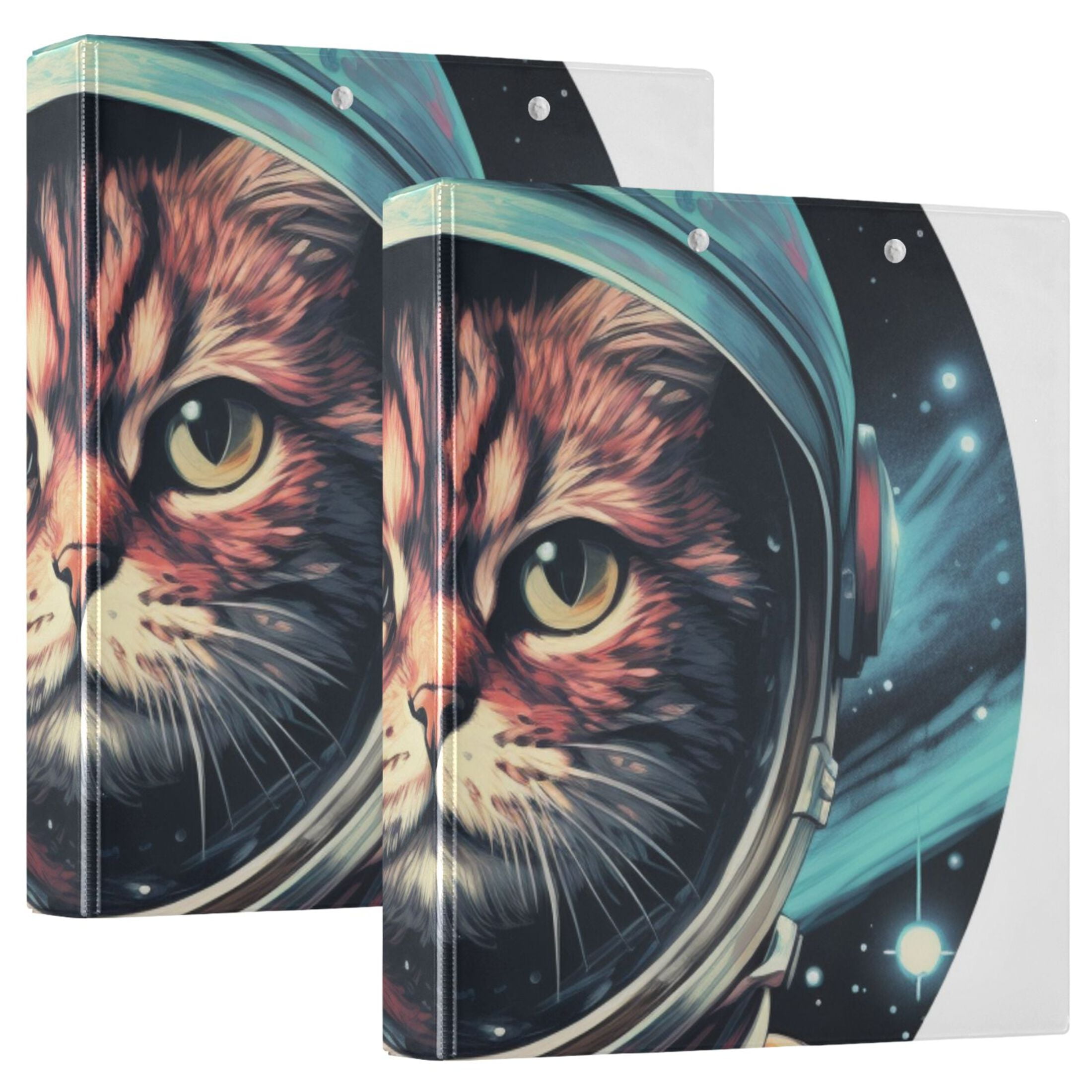 Cat Astronaut Circle 3 Ring Binders 1.5 inch Hardcover File Folders ...