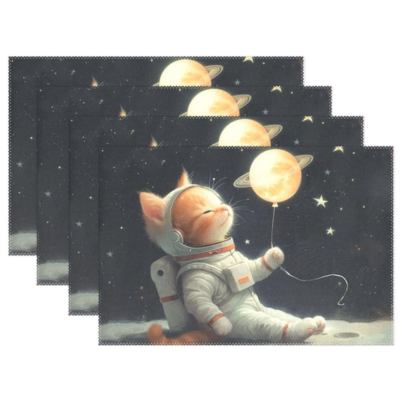 Cat Astronaut in Moon Stars 12×18 inch Placemats Heat Resistant ...