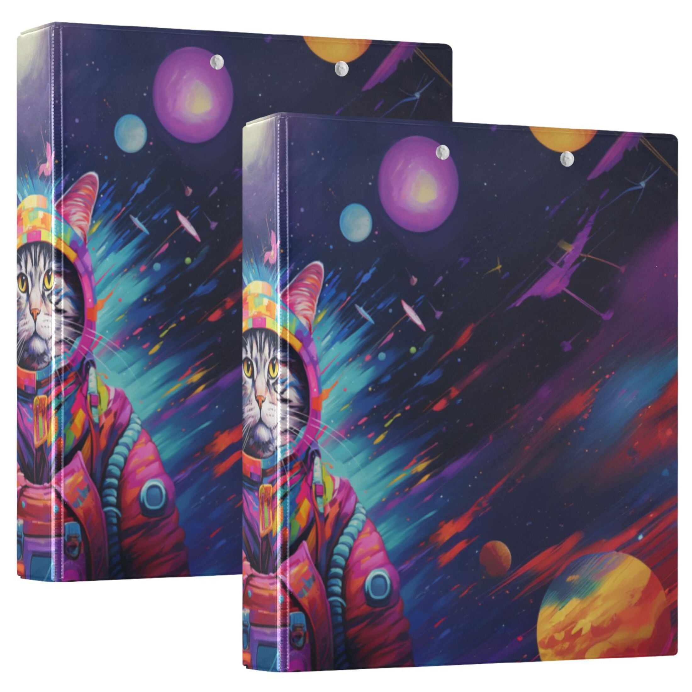 Cat Astronaut Planets and Moon 3 Ring Binders 1.5 inch Hardcover File ...