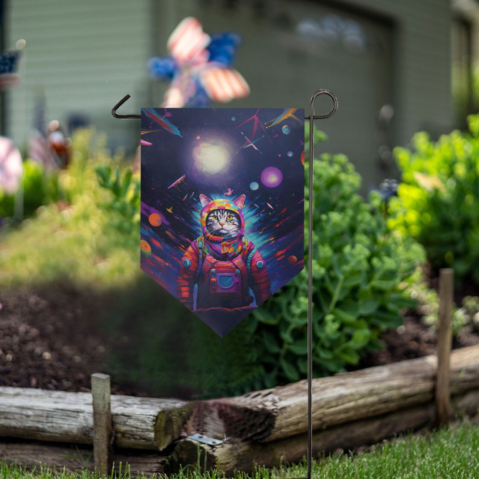 Cat Astronaut Planets and Moon Garden Flag 18" x 12.5" Double Sided ...