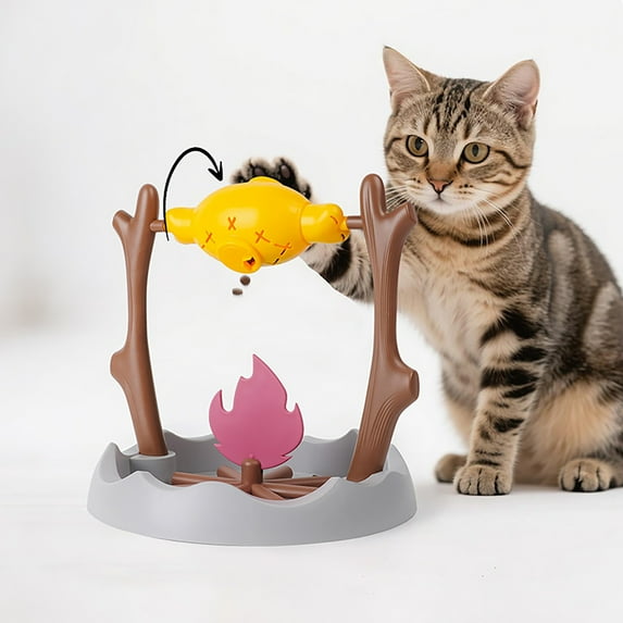 Cat BBQ Toy,Treat-Dispensing Slow Puzzle Feeder Bowls,Unique Rotatable ...