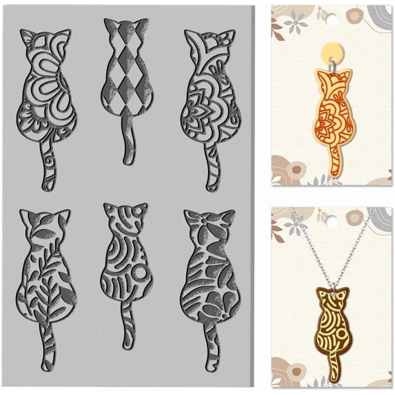 Cat Back View Clay Texture Mat Polymer Clay Molds DIY Artistic Plant ...