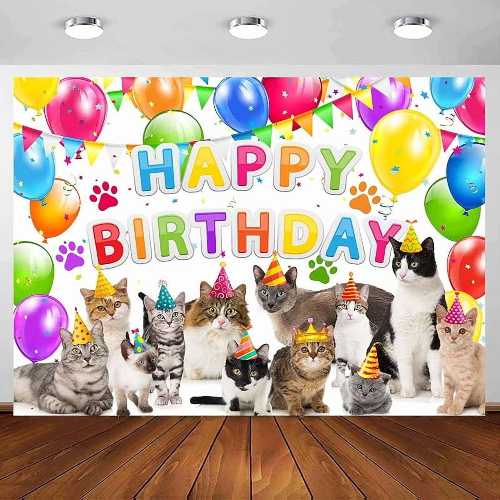 Cat Backdrop for Birthday Party, Kitten Paw Cartoon Animal Happy ...
