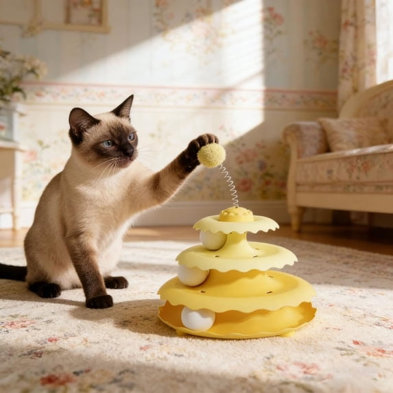 Cat Ball - 3 Level Roller Tower Puzzle, Fun Interactive Toy, Sturdy ...