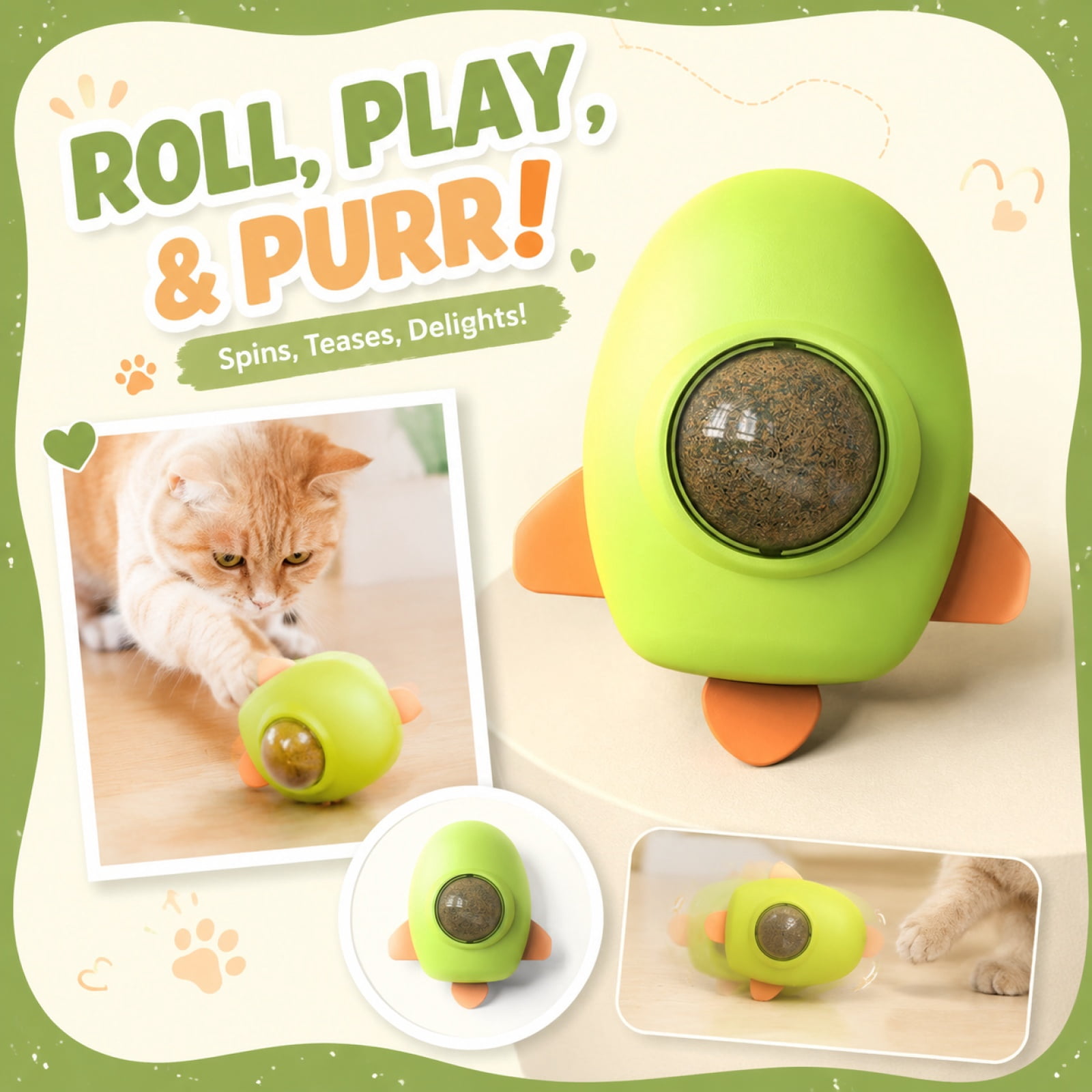 Cat Ball Toys, Cat Teeth Toys, Catnip Ball, Kitten Toys, Green Rocket ...