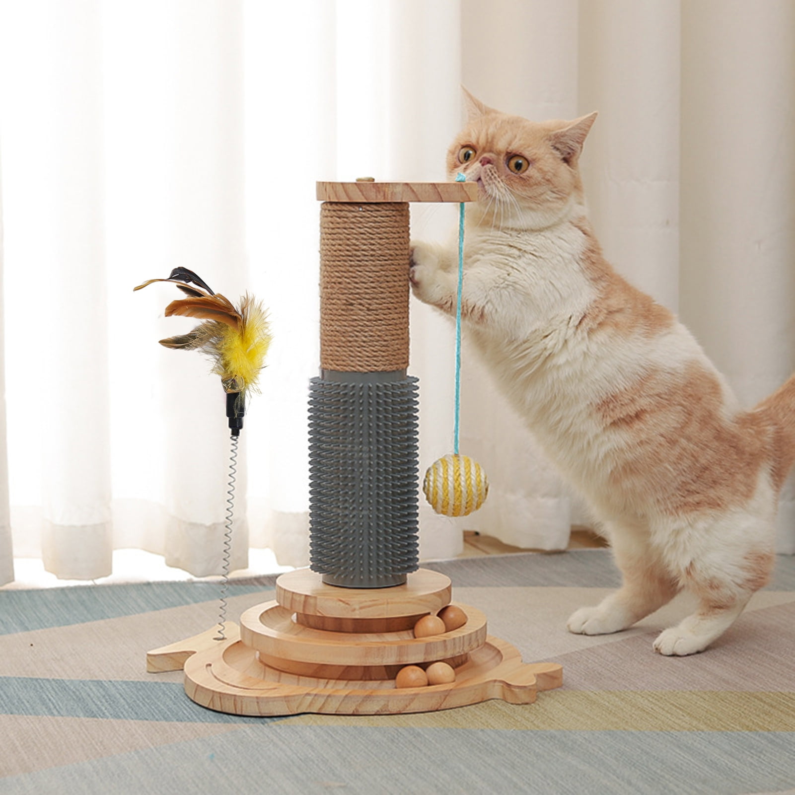 Cat Ball Track Toy, Cat Scratching Post Cat Scratcher with Wooden Ball ...