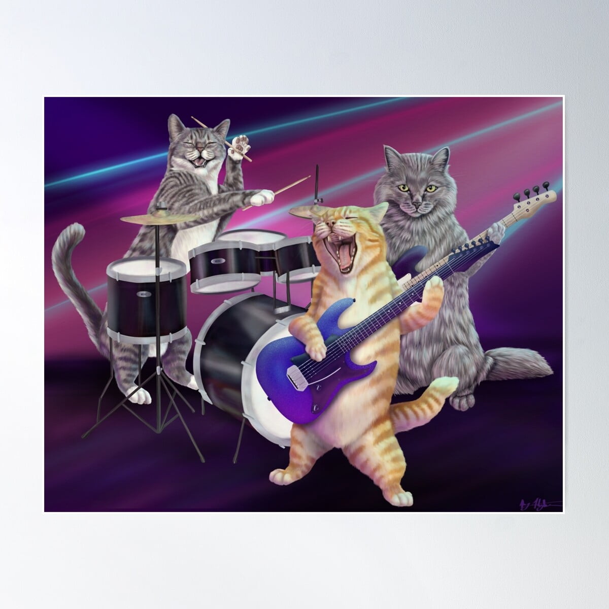 Cat Band- Rock Band Kitties Playing The Bass, Electric Guitar, And ...