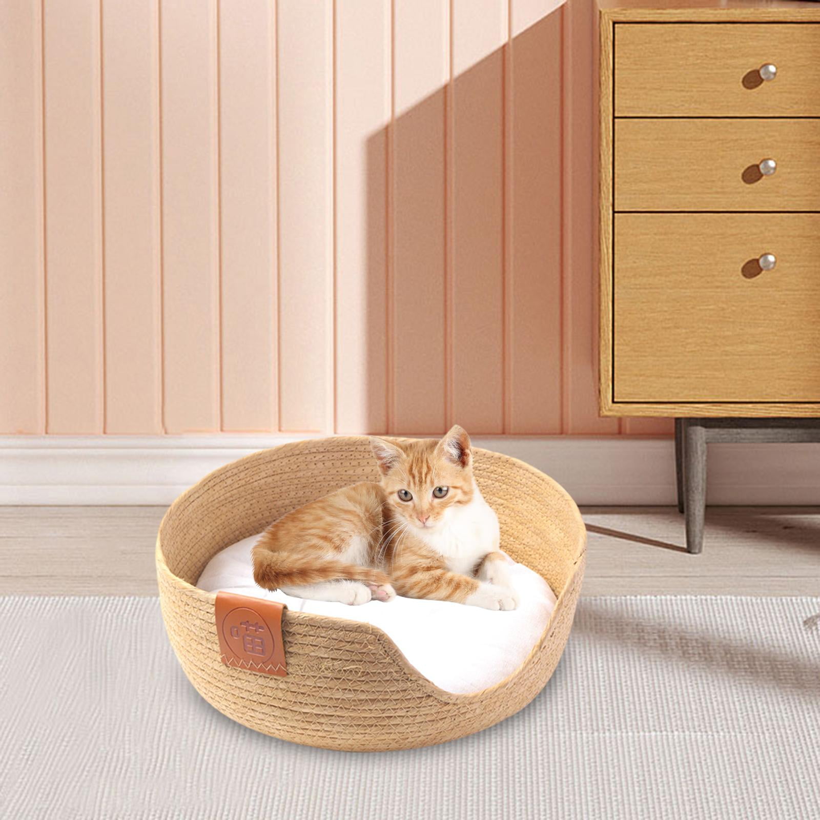 Cat Basket Bed Cat Sleeping Supply with Removable Cushion Straw Nest Cat Bed S - Walmart.com