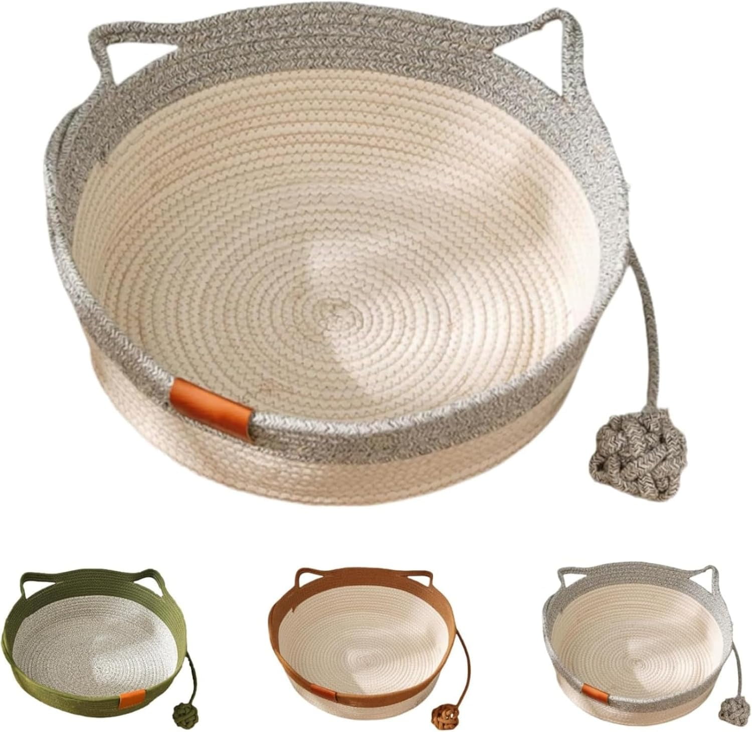 Cat Basket Bed Cotton Rope Woven Cat Bed Basket with Toy Tail Built-in ...