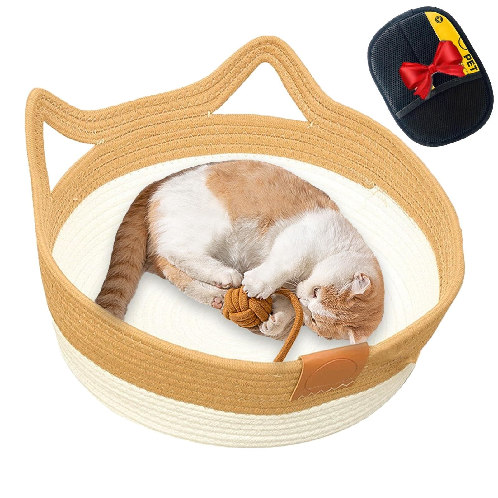 Cat Basket, Wicker Woven Cat Bed, Cotton Rope Weaving Pet Nest ...