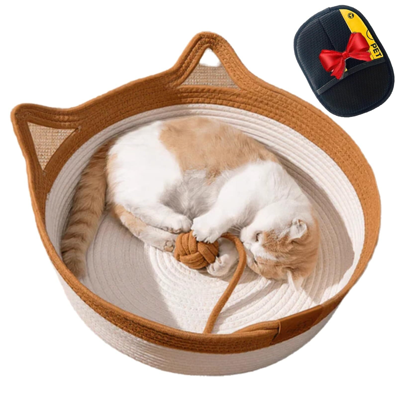 Cat Basket, Wicker Woven Cat Bed, Cotton Rope Weaving Pet Nest ...