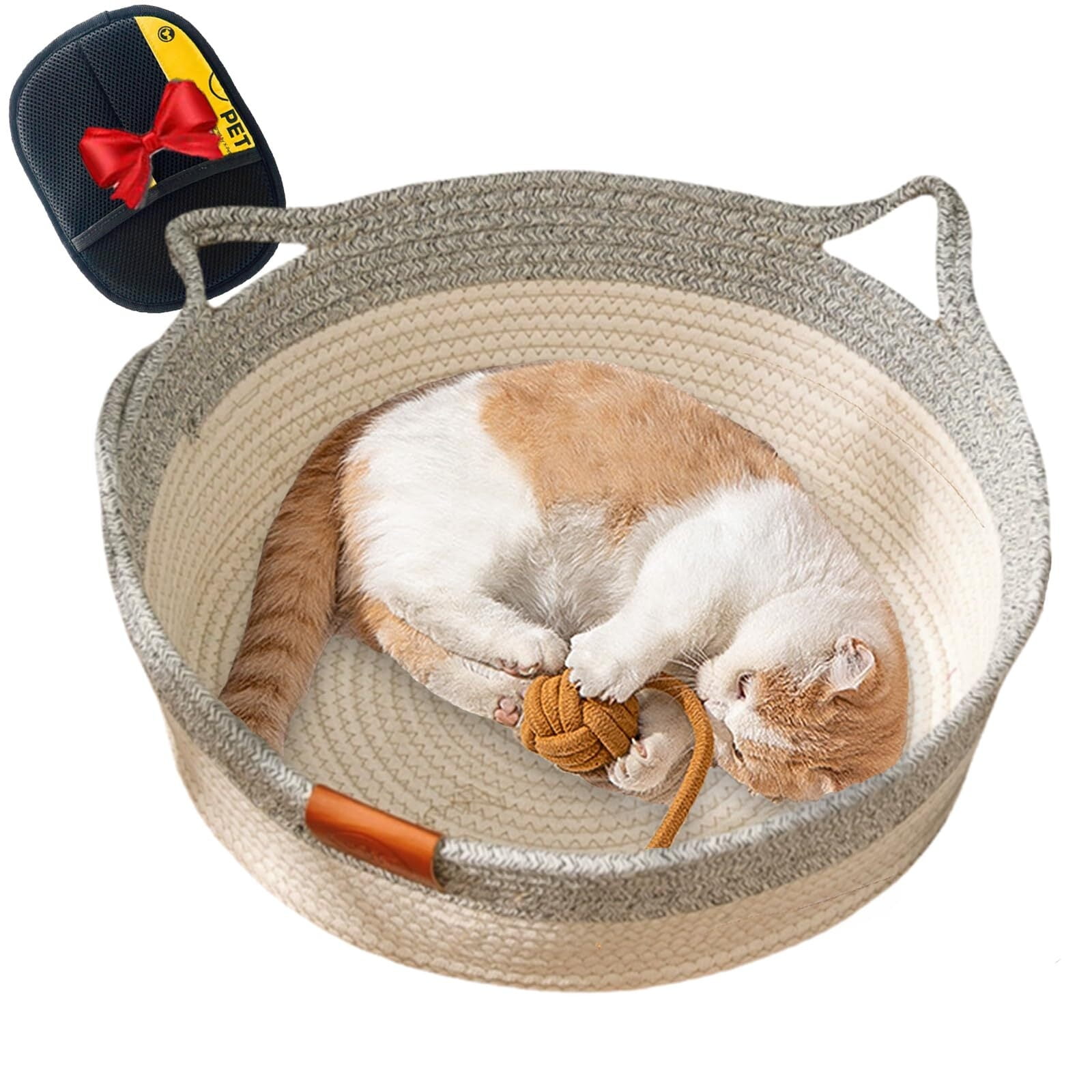 Cat Basket, Wicker Woven Cat Bed, Cotton Rope Weaving Pet Nest ...