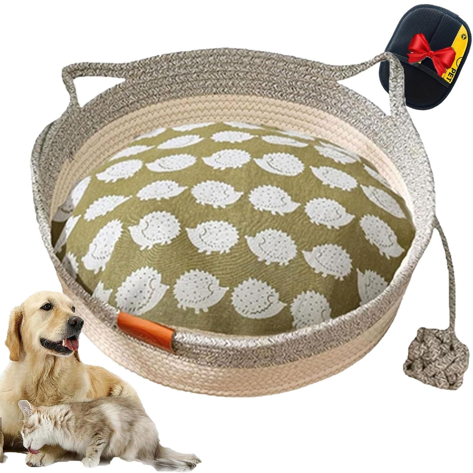Cat Basket, Wicker Woven Cat Bed, Cotton Rope Weaving Pet Nest ...