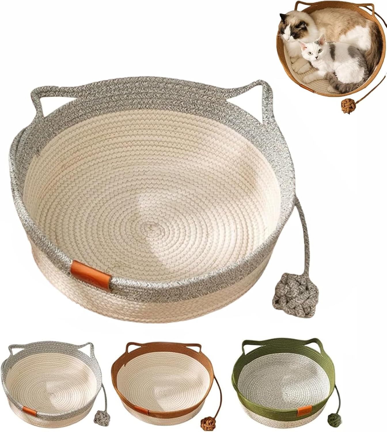 Cat Basket, Woven Cats Bed, Cotton Rope Weaving Pet Nest, Handwoven ...
