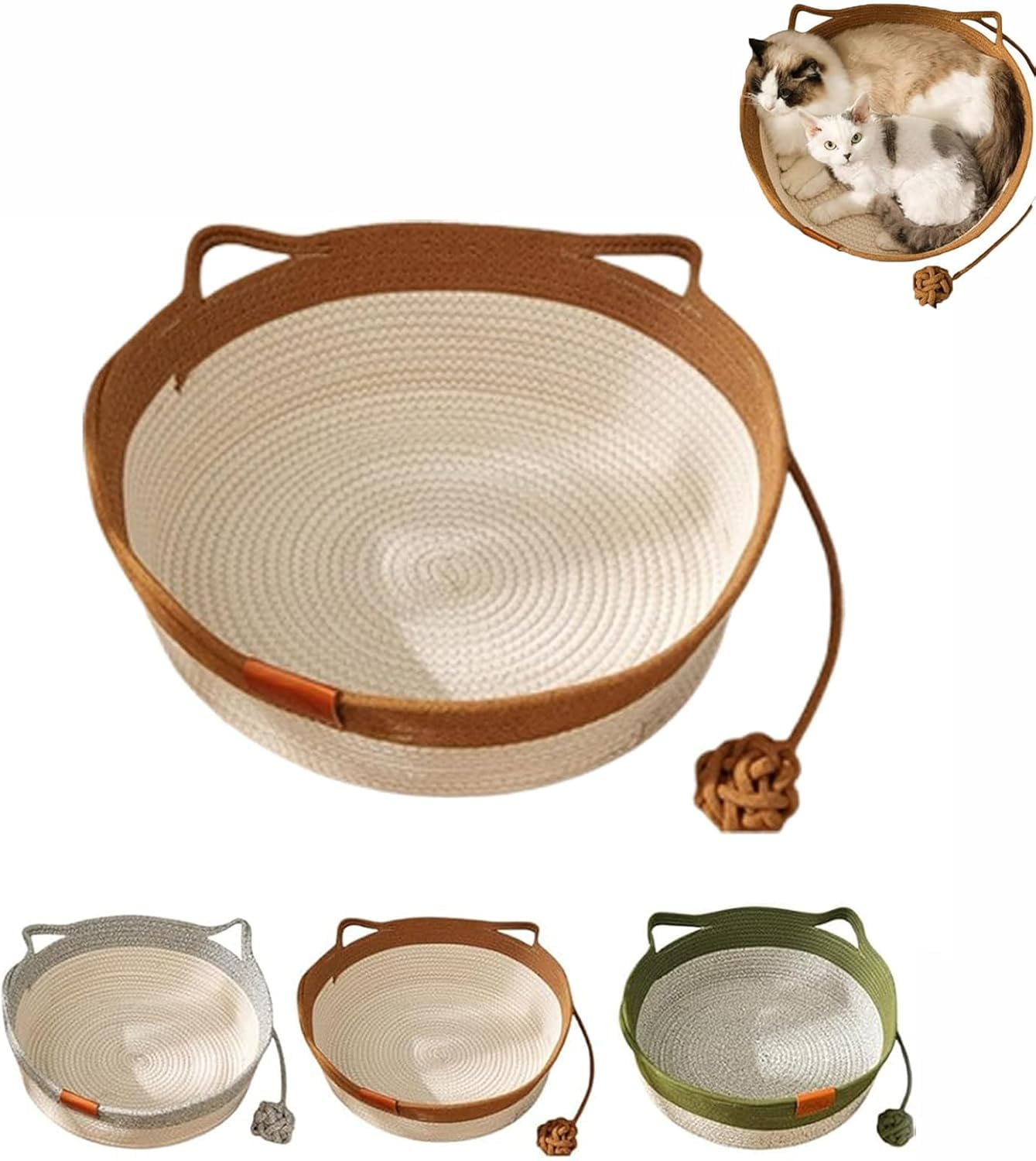 Cat Basket, Woven Cats Bed, Cotton Rope Weaving Pet Nest, Handwoven ...