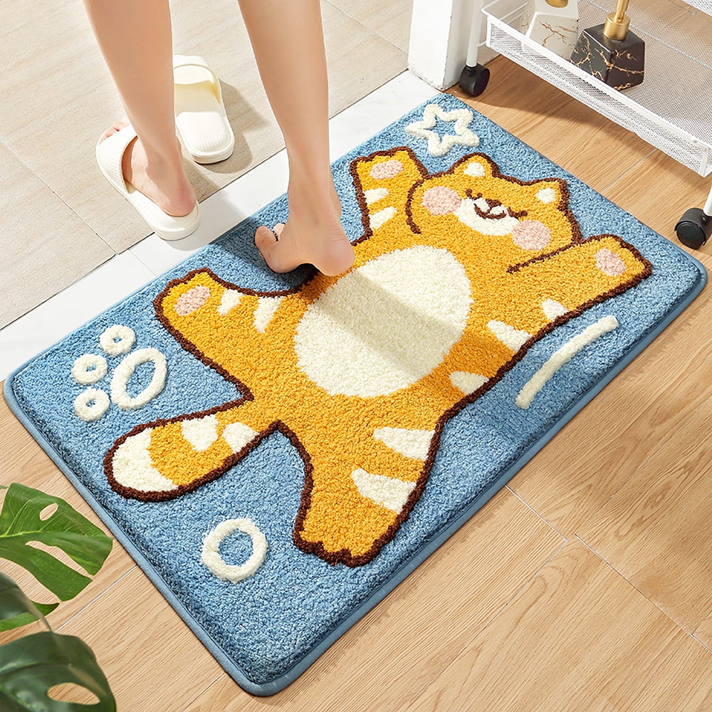 Molesun Cute Soft Microfiber Bath Mat, Absorbent Rug, Orange Tabby Cat ...