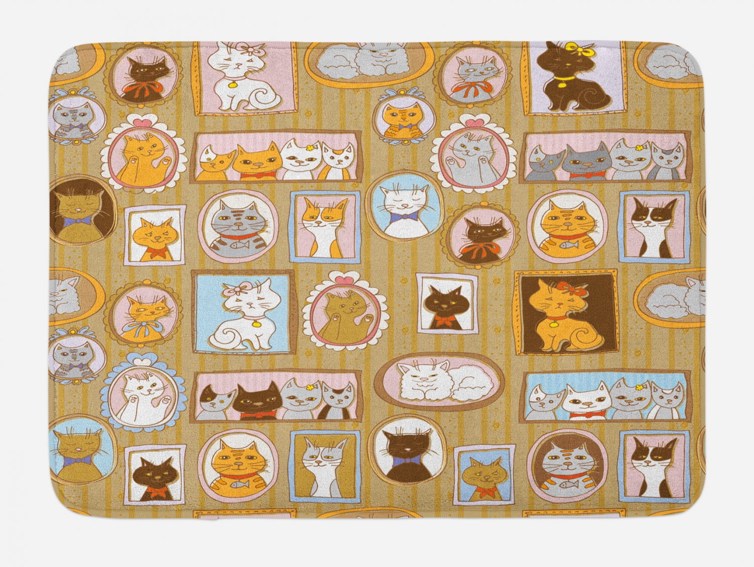 Cat Bath Mat, Family Tree of A Kitty with Portraits Domestic Feline ...