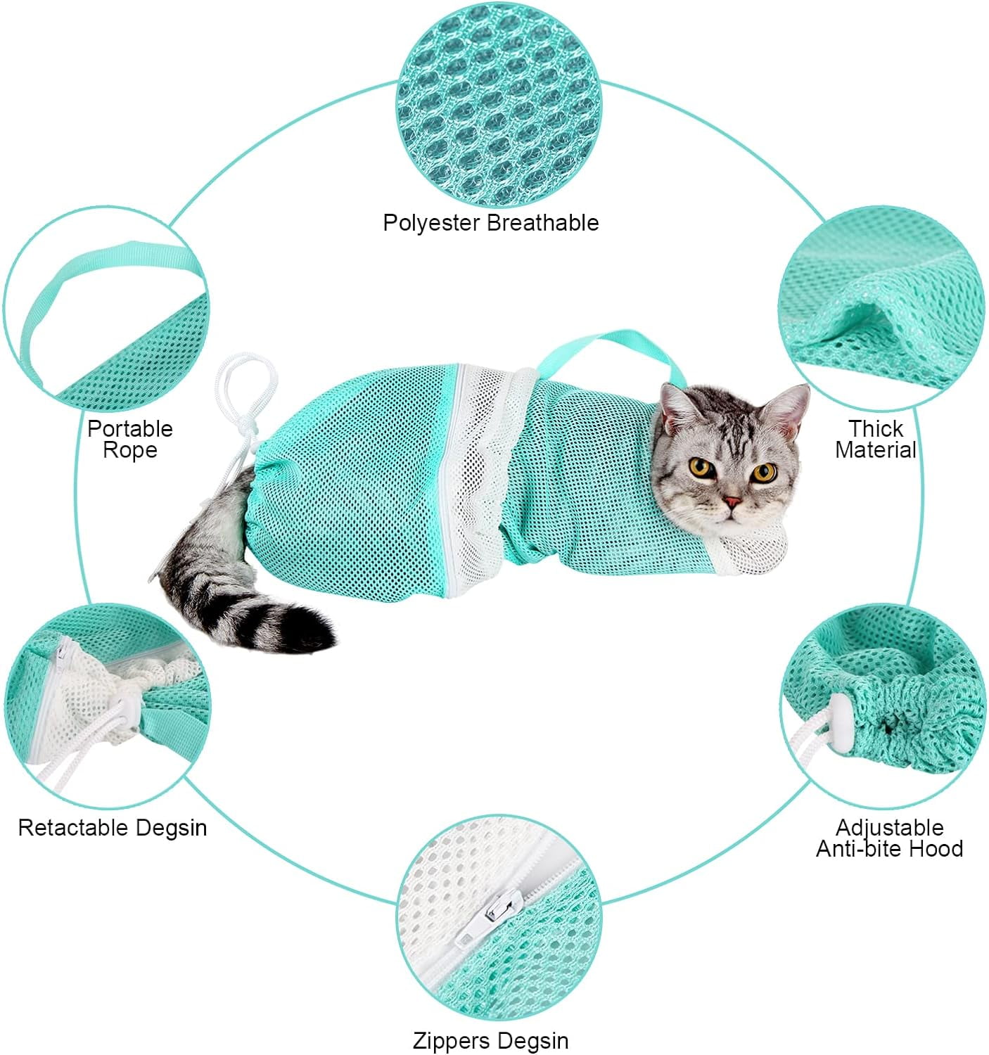 Cat Bathing Bag Adjustable Cat Grooming Net Bag Anti-bite & Anti ...