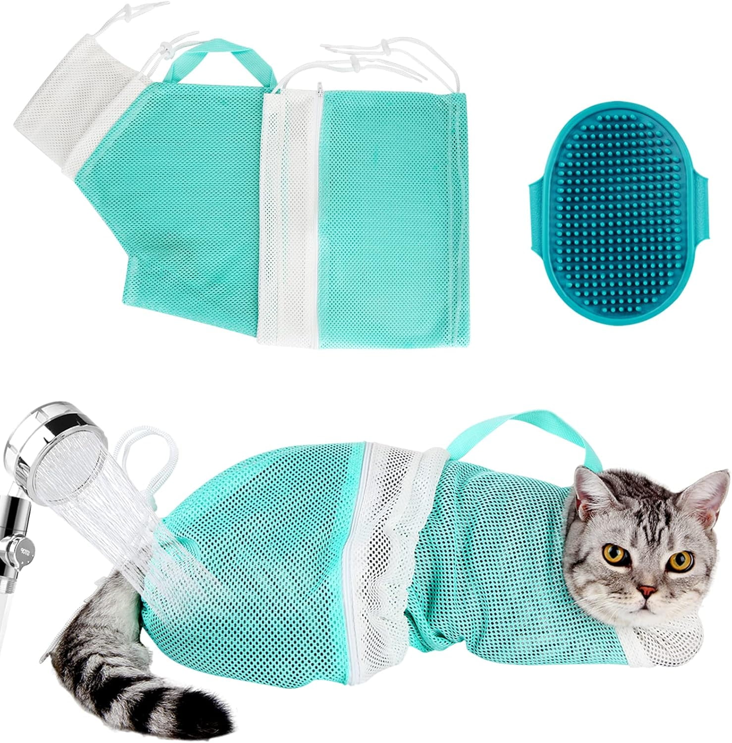 Cat Bathing Bag Adjustable Cat Grooming Net Bag Anti-bite & Anti ...