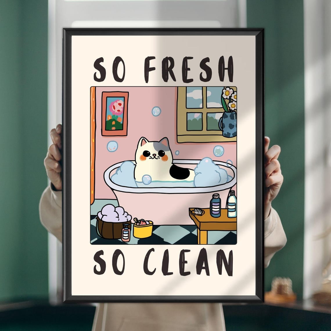 Cat Bathroom Poster, So Fresh So Clean, Unframed Paper Poster 8x10in ...
