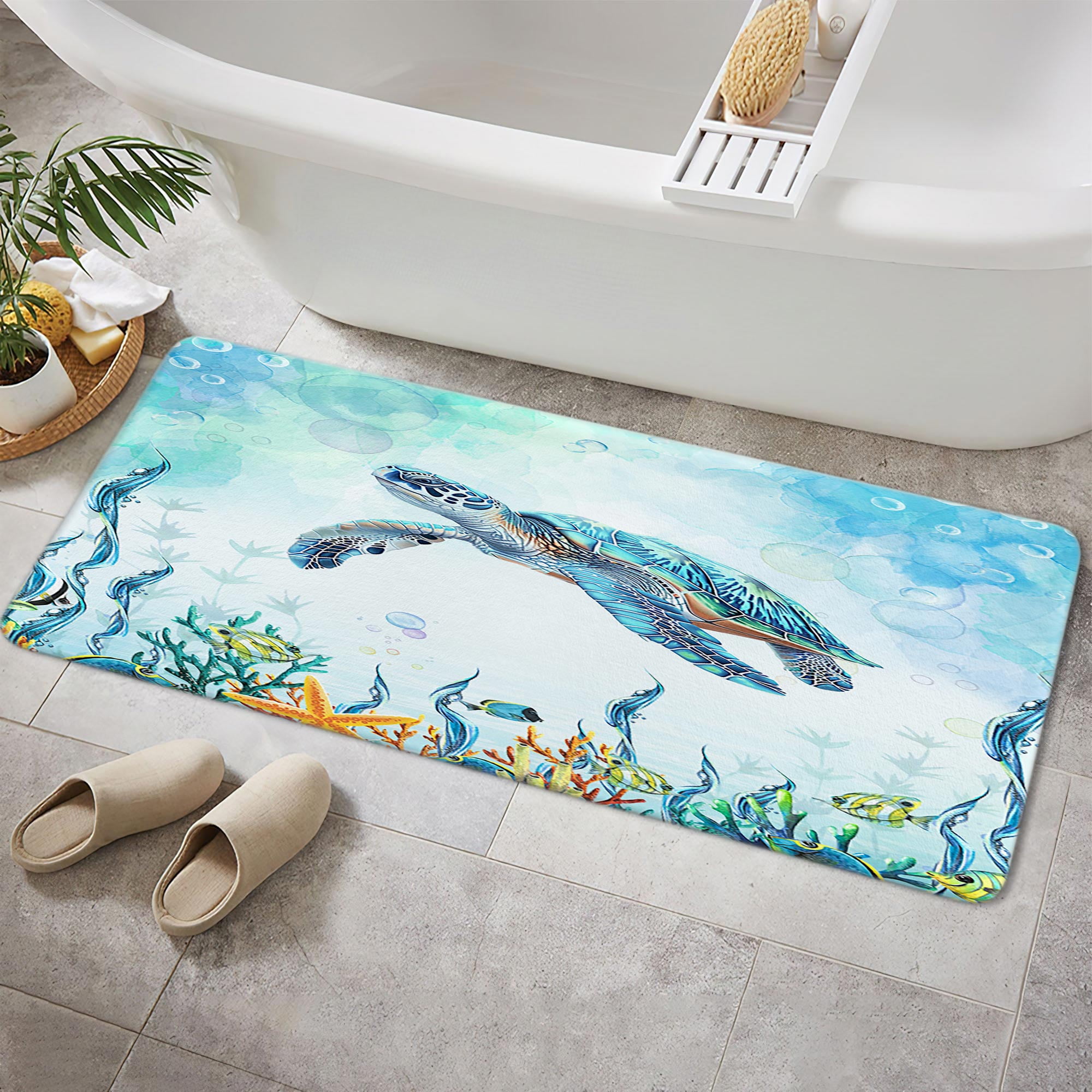 Cat Bathroom Rugs, Cat Diving Bathroom Rugs, Teal Blue Sea Ocean ...