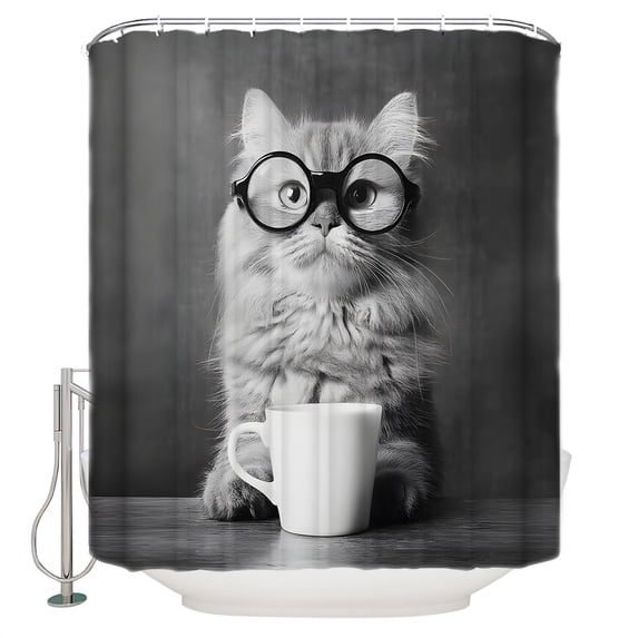 Cat Bathroom Shower Curtains with 12 Hooks Polyester Waterproof Shower ...