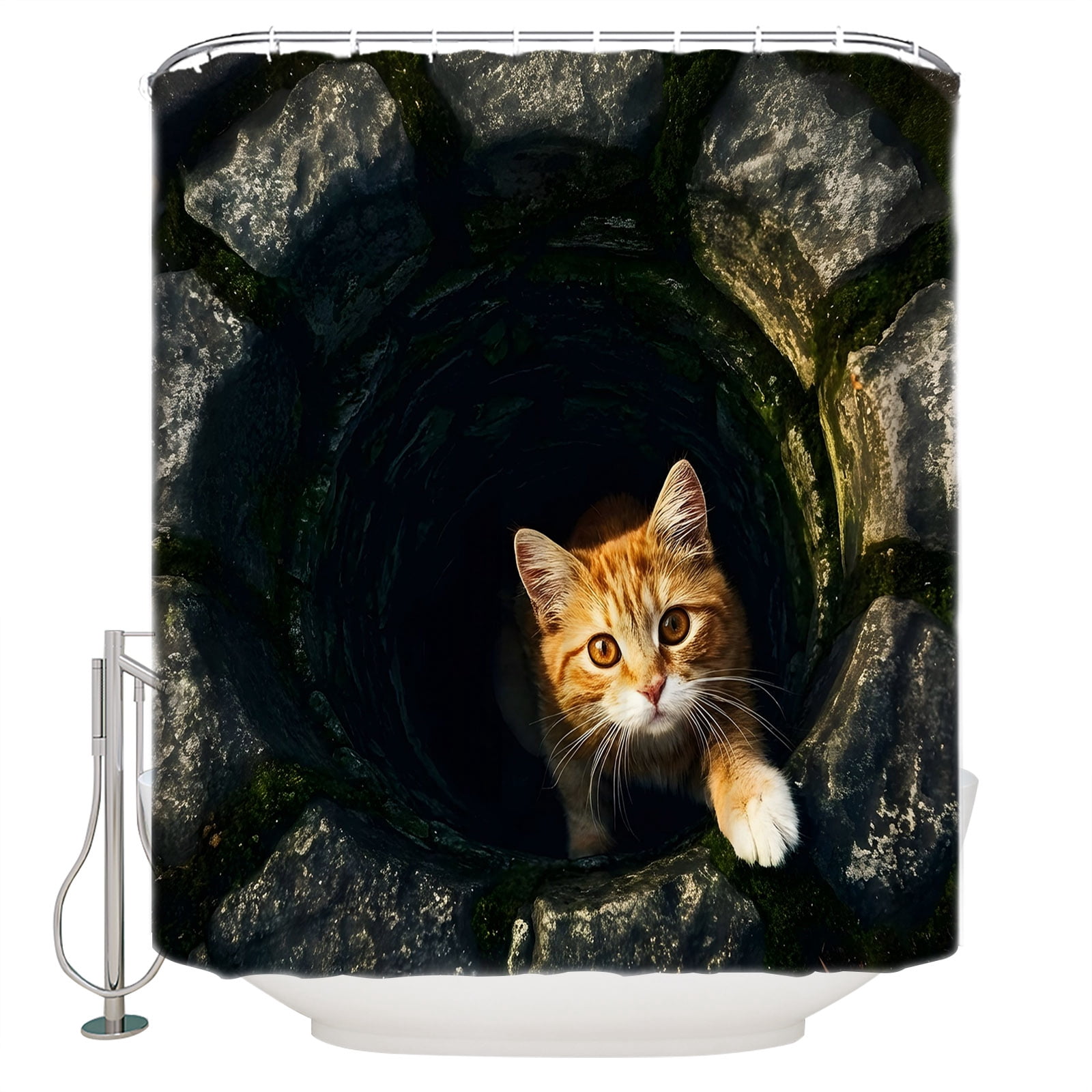 Cat Bathroom Shower Curtains with 12 Hooks Polyester Waterproof Shower ...
