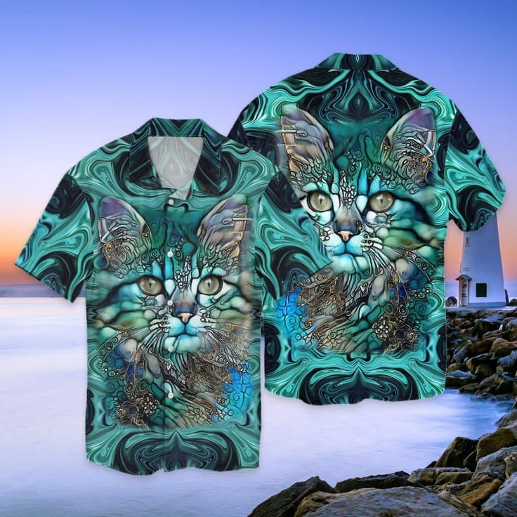 Cat Beautiful Art Hawaiian Shirt, Cool Cat Hawaiian Shirt For Men And ...