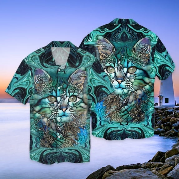 Cat Beautiful Art Hawaiian Shirt, Cool Cat Hawaiian Shirt For Men And ...
