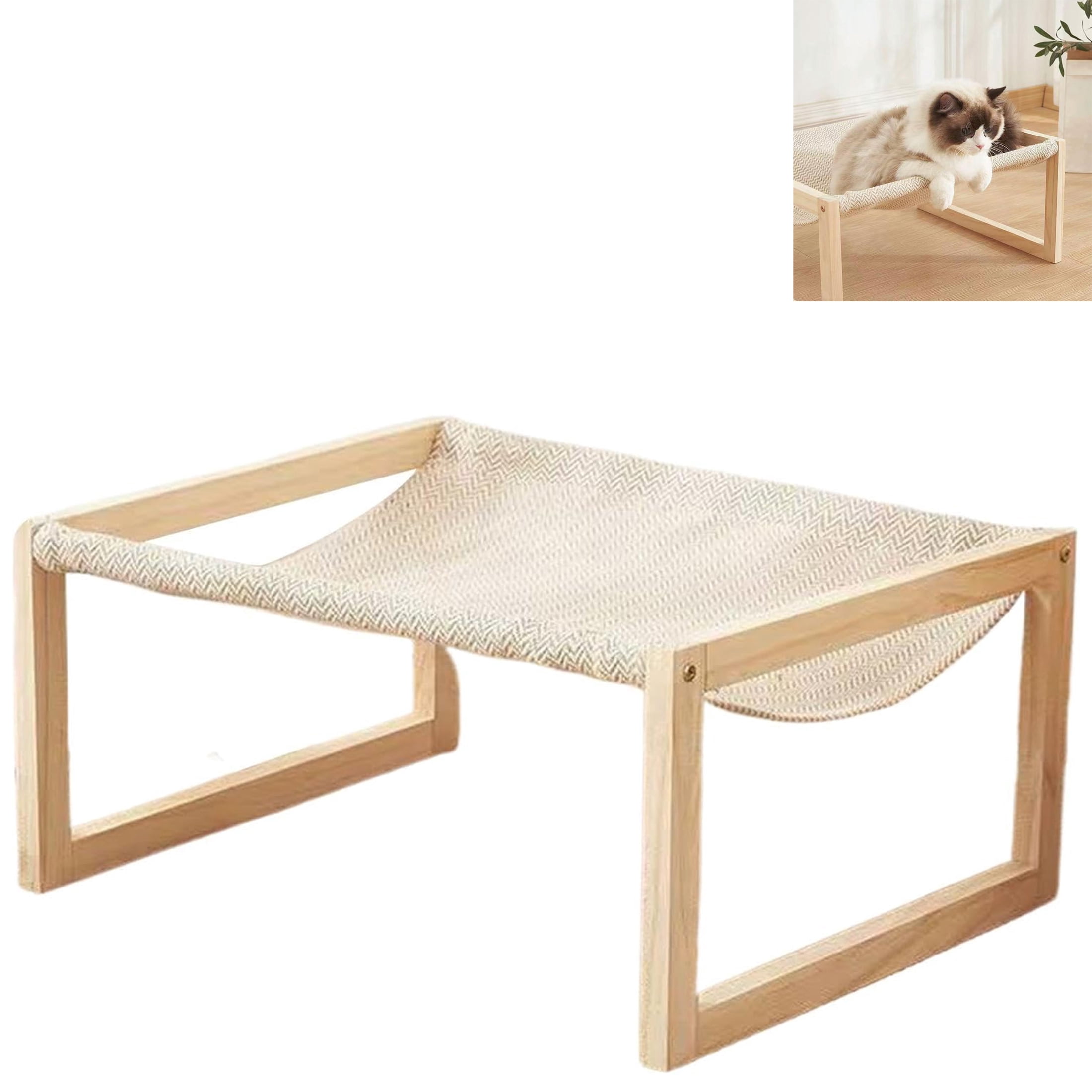 Cat Bed, 1 Pc, Bamboo Wood, 25x16.5 Inch - Elevated Hammock for Outdoor ...