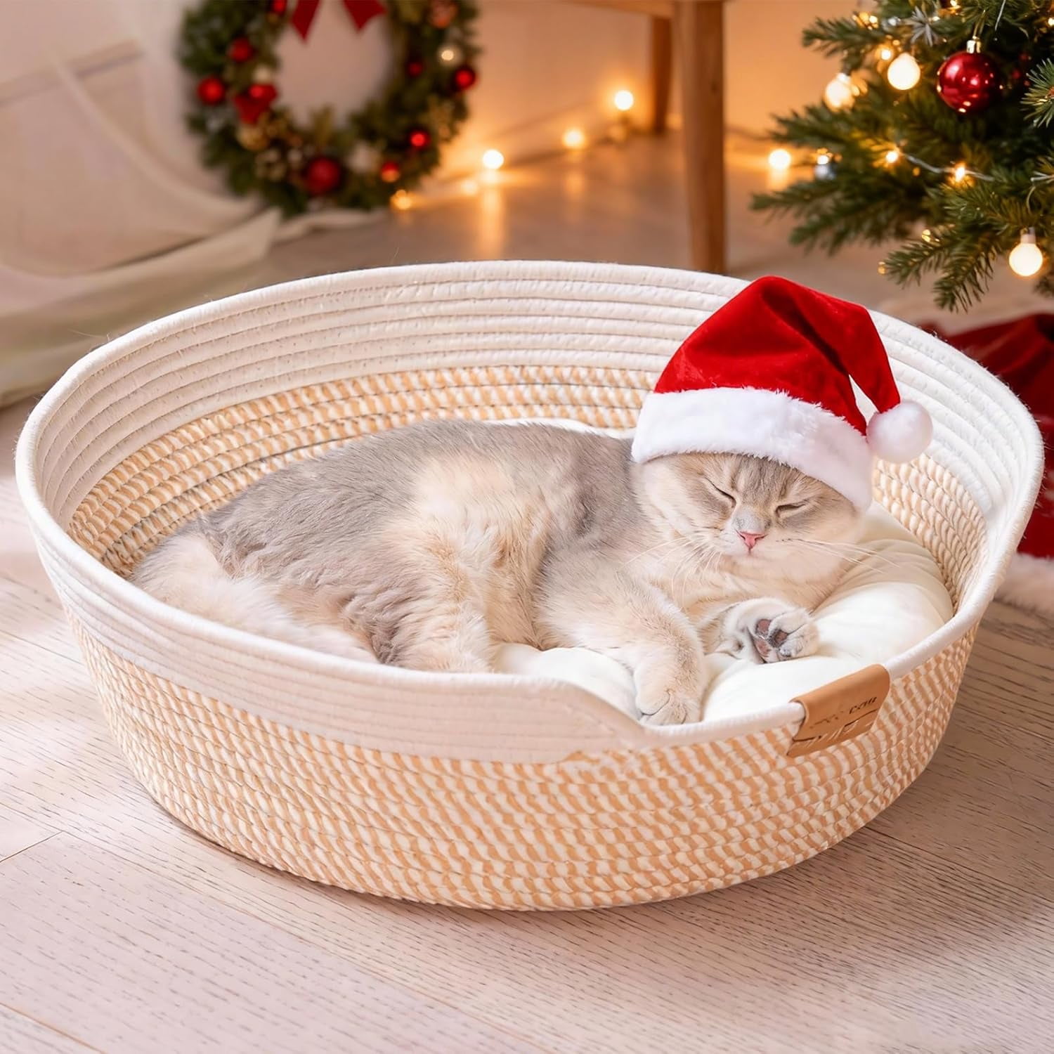 Cat Bed Basket with Cushion, Cute Pet Bed for Indoor Cats Couch, Kitten ...