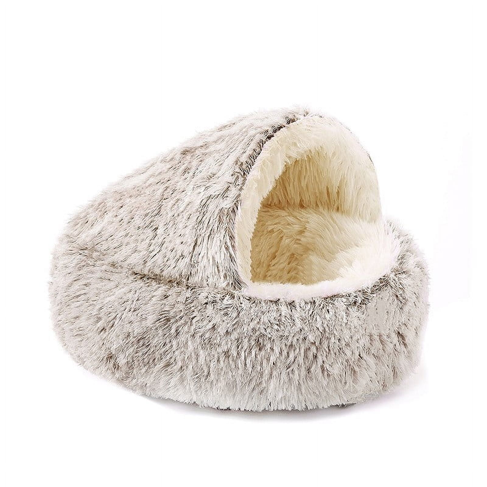 Cat Bed with Blanket Attached, Round Calming Hooded Cozy Cave Dog Beds ...