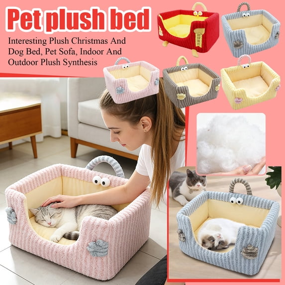 Cat Bed Cozy Plush Pet Bed with Carry Handle – Warm Winter & Cats Sofa ...