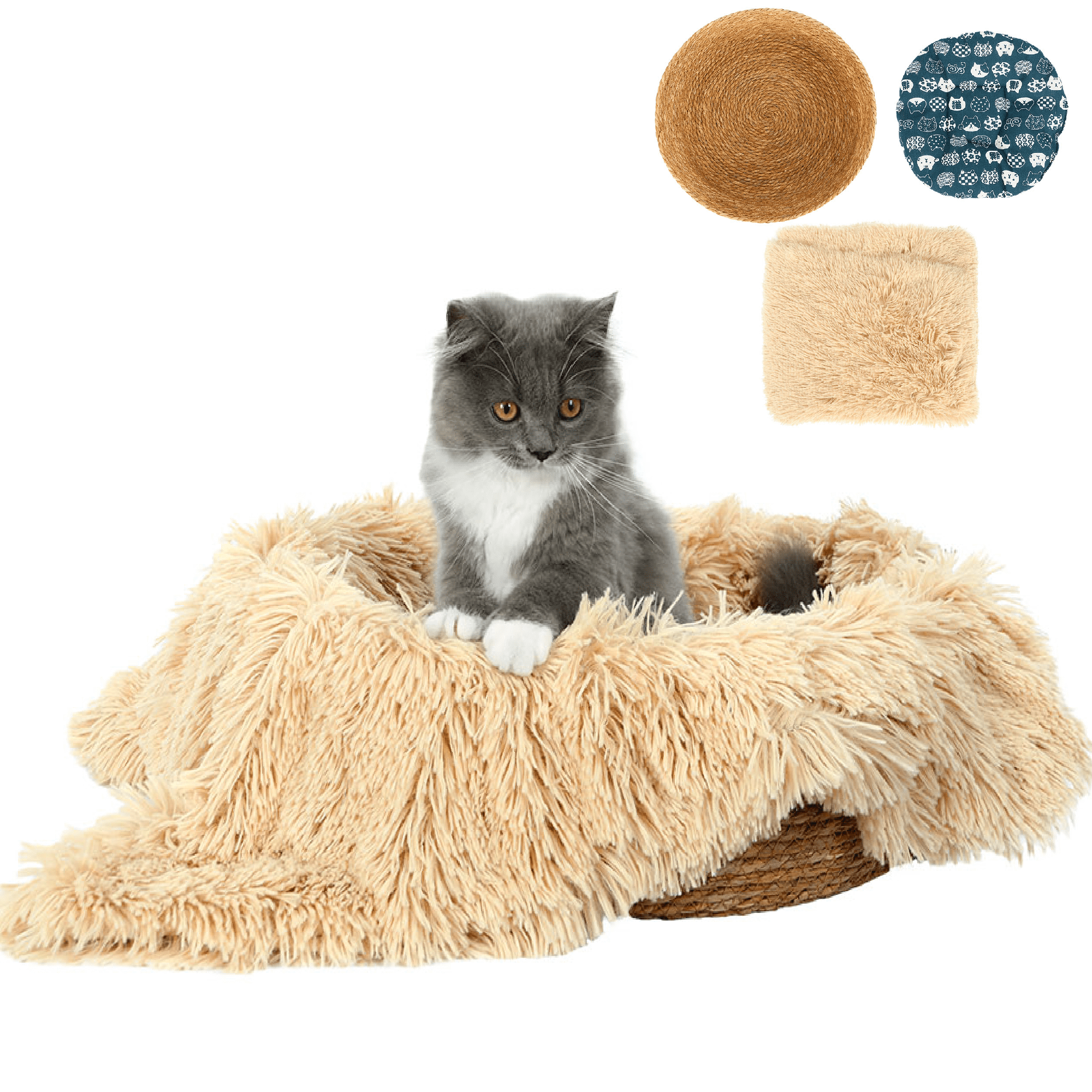 Cat Bed & Dog Bed, 3-in-1 Pet Beds with Blanket, Basket & Cushion, Cosy ...