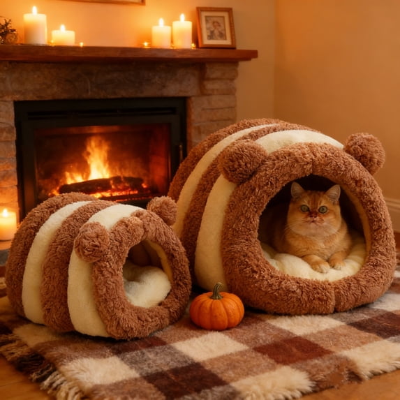 Cat Bed | Dog Bed | Washable Pet House, Warm Semi-Enclosed Pet Nest ...