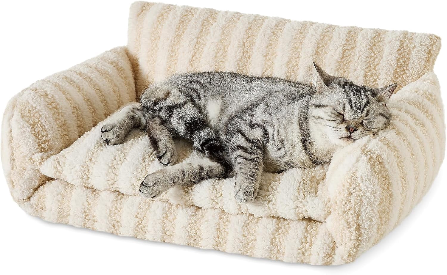 Cat Bed Fluffy Plush Mutifuctional Double-Layer Soft Pet Couch ...