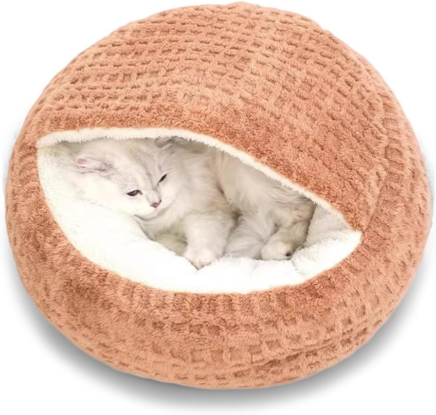 Cat Bed Hooded for Indoor Plush Semi Enclosed Shell Shaped Pet Nest ...