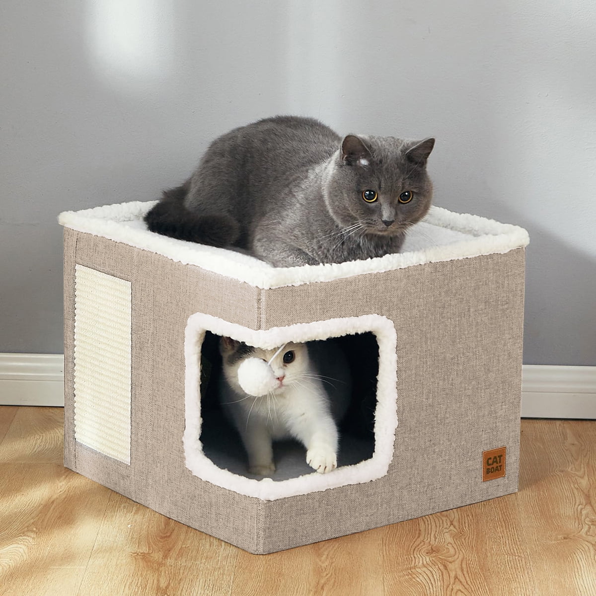 Cat Bed For Indoor Cats Large Covered Cat House With Scratch Pad Foldable Cat Cave Bed