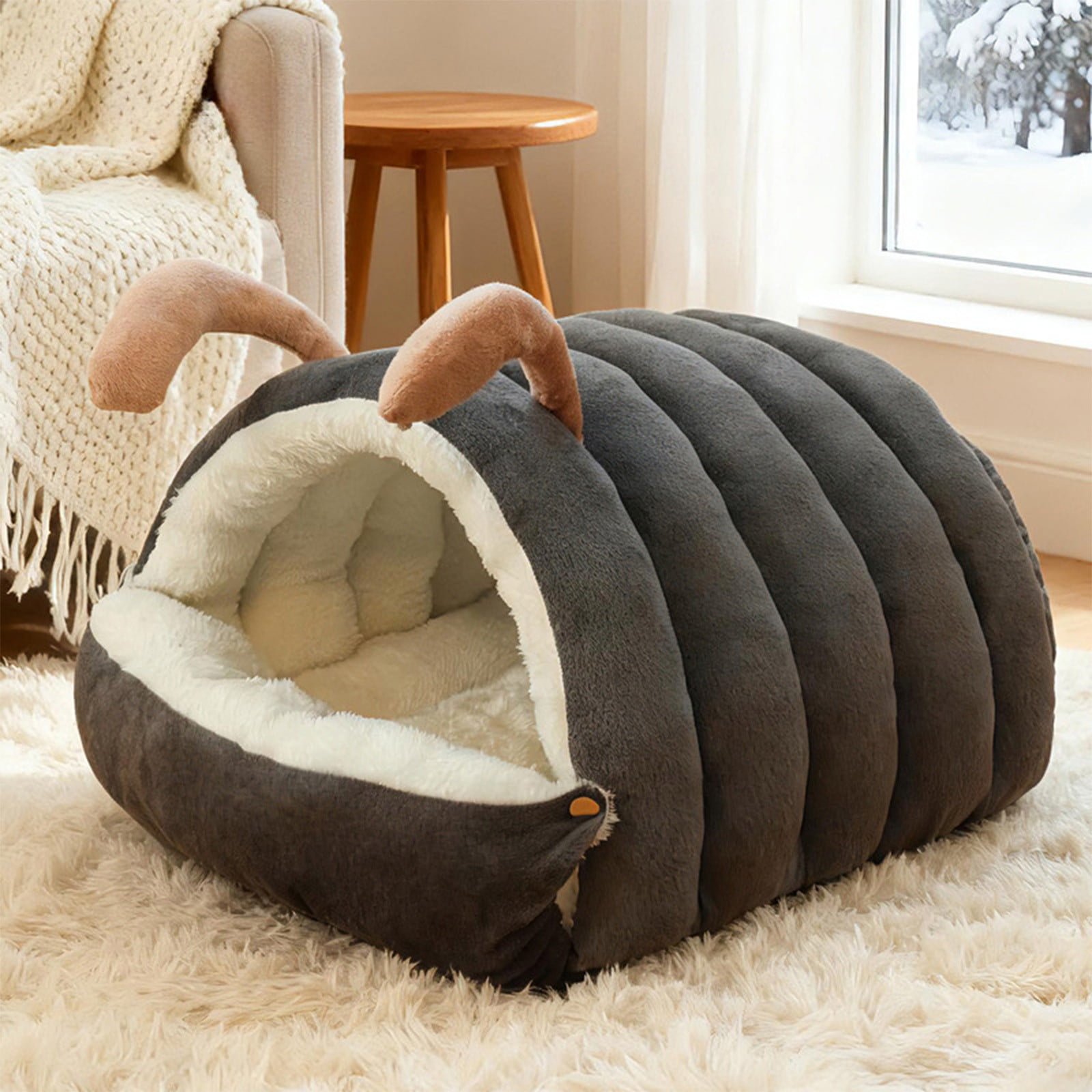Cat Bed Kadlawus Cat Bed, Winter Warm Pet Bed, Semi Enclosed Cat House ...