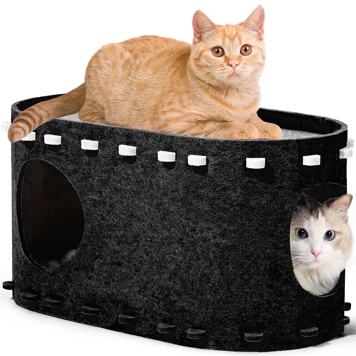 Cat Bed, POPO Extra Large Cat House with Scratch Pad and Fluffy Ball ...