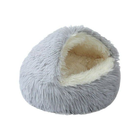 Cat Bed Round Plush Fluffy Hooded Cat Bed Cave, Cozy for Indoor Cats or ...