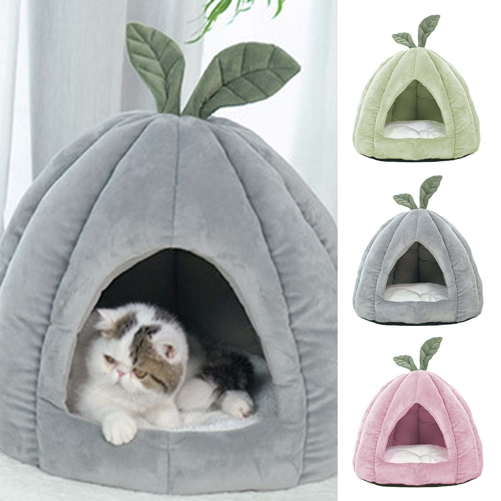 Cat Bed Round Soft Plush Burrowing Cave Hooded Cat Bed Donut for Dogs ...