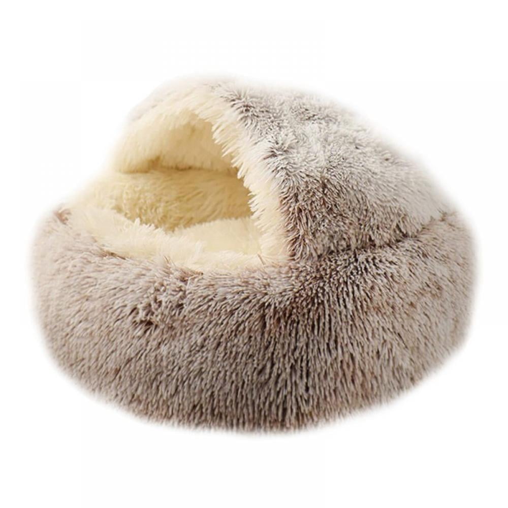 Cat Bed Round Soft Plush Burrowing Cave Hooded Cat Bed Donut for Dogs ...