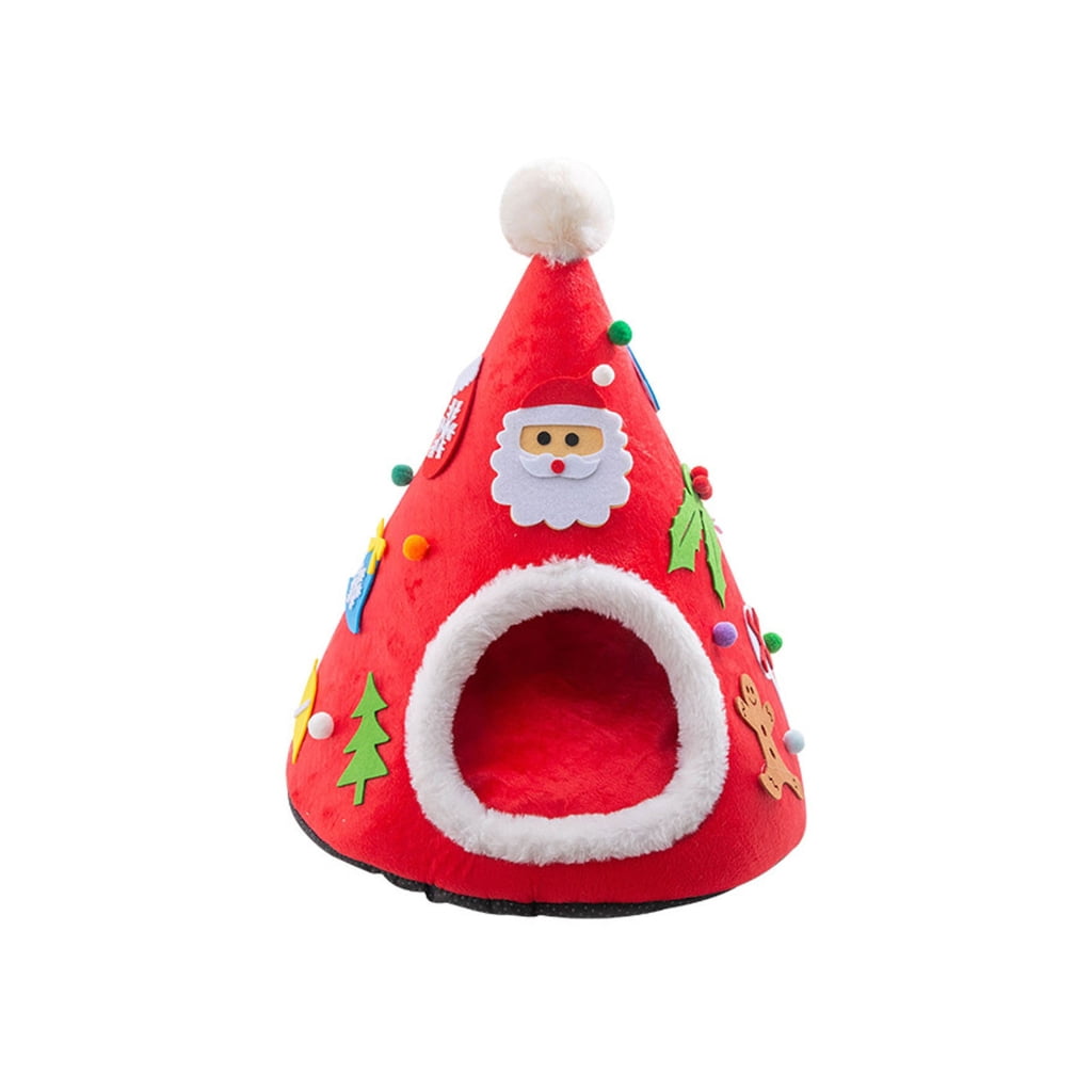 Cat Bed Santa Hat Cats Puppy Warm Bed Kitten Cave House Removable ...