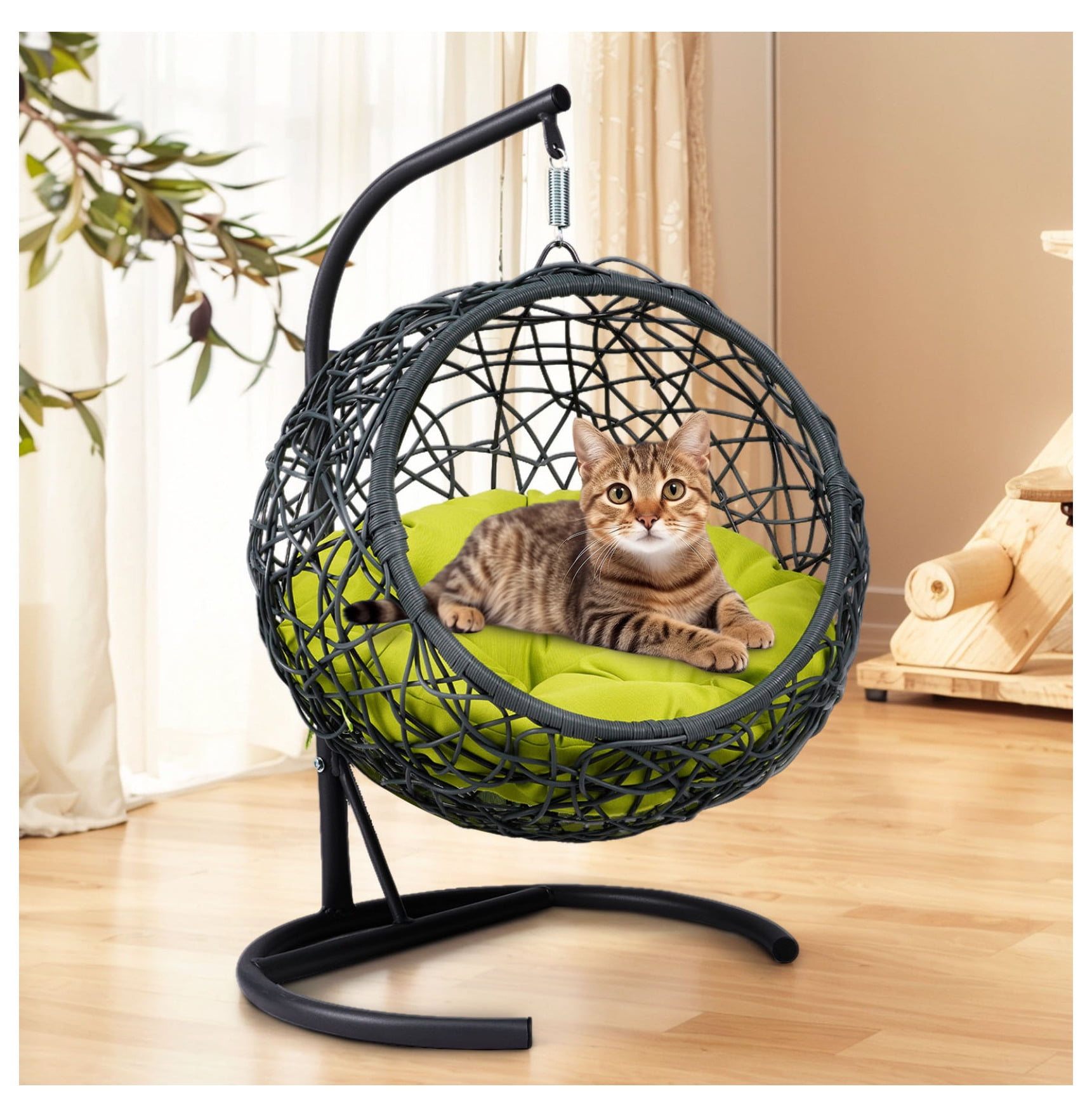 Cat Bed with Stand & Cushion, Cat Egg Chair with Rattan Wicker ...