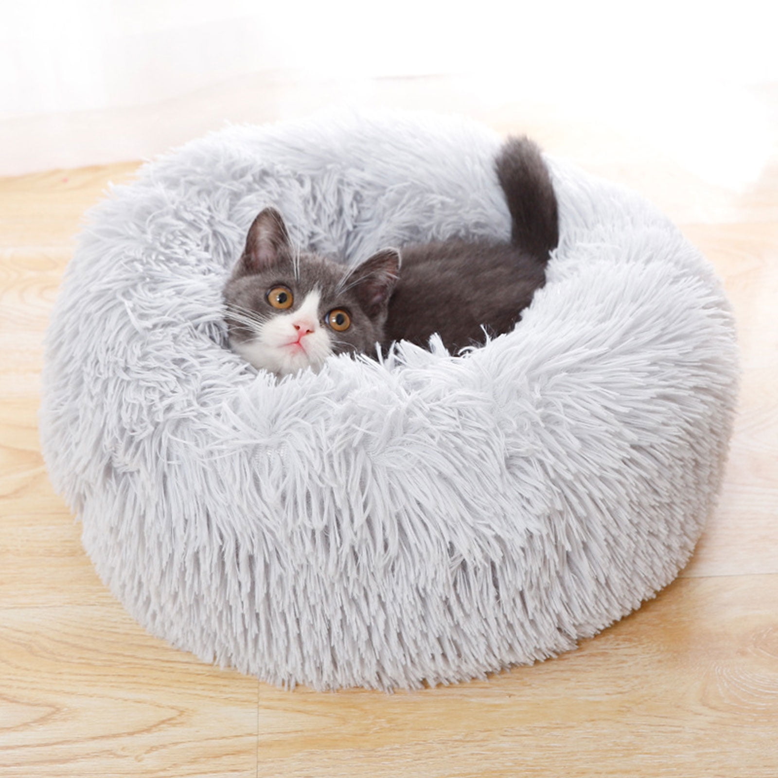 Cat Bed for Indoor 20inch Anti Anxiety Donut Calming Bed Fluffy Soft ...