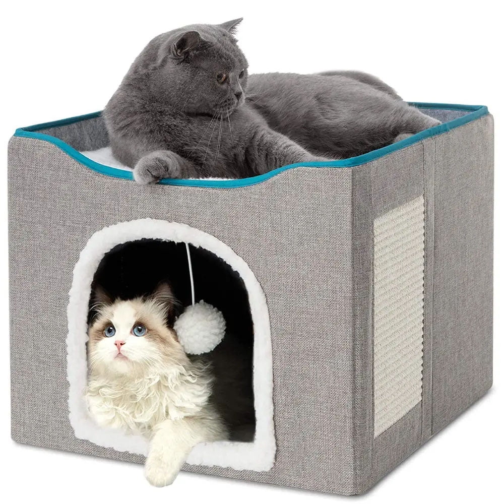 Cat Bed For Indoor Cats Large Cat Cave Cat House With Fluffy Ball Hanging And Scratch Pad 16