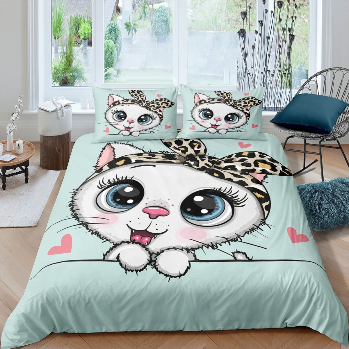 Cat Bedding Set Kids Girls Cute Kitten Cats Print Comforter Cover Set ...